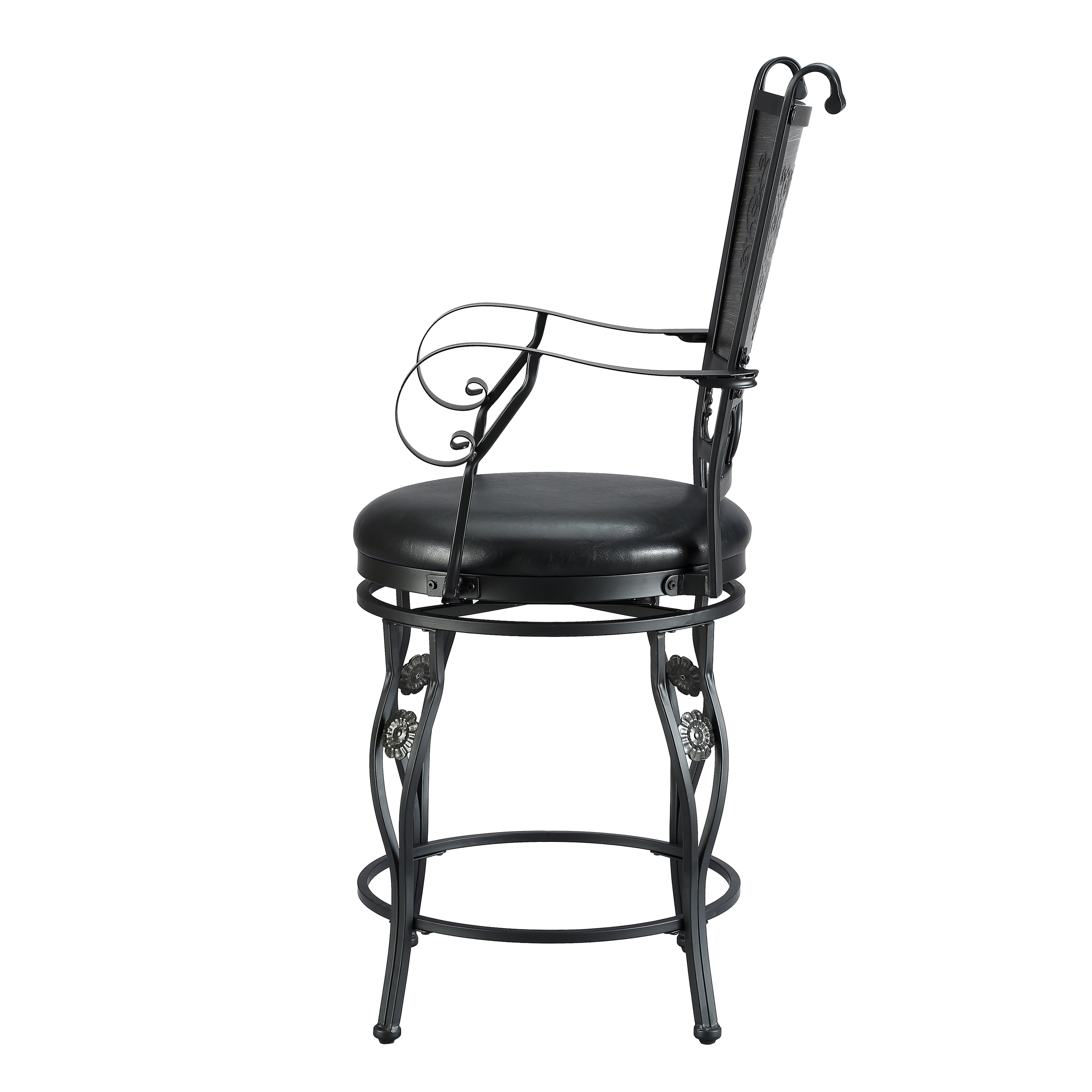 Big Tall Metal Ornate Back Bar Stool With Swivel And Arms,