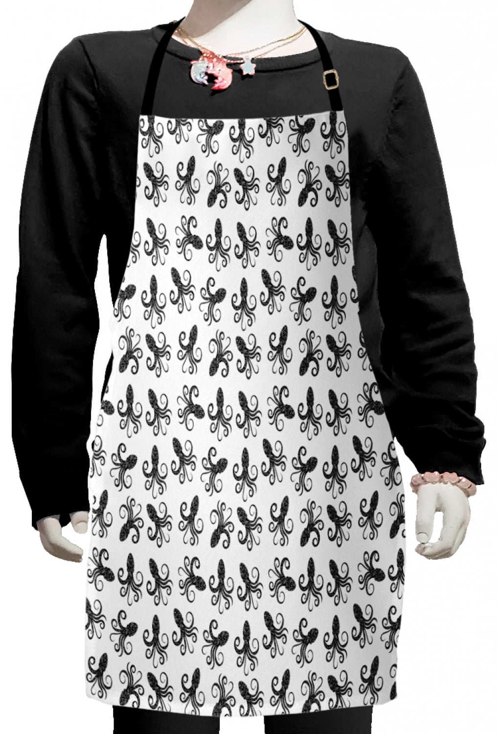 Octopus Kids Apron, Pattern with Typographic Monochrome Octopus ...