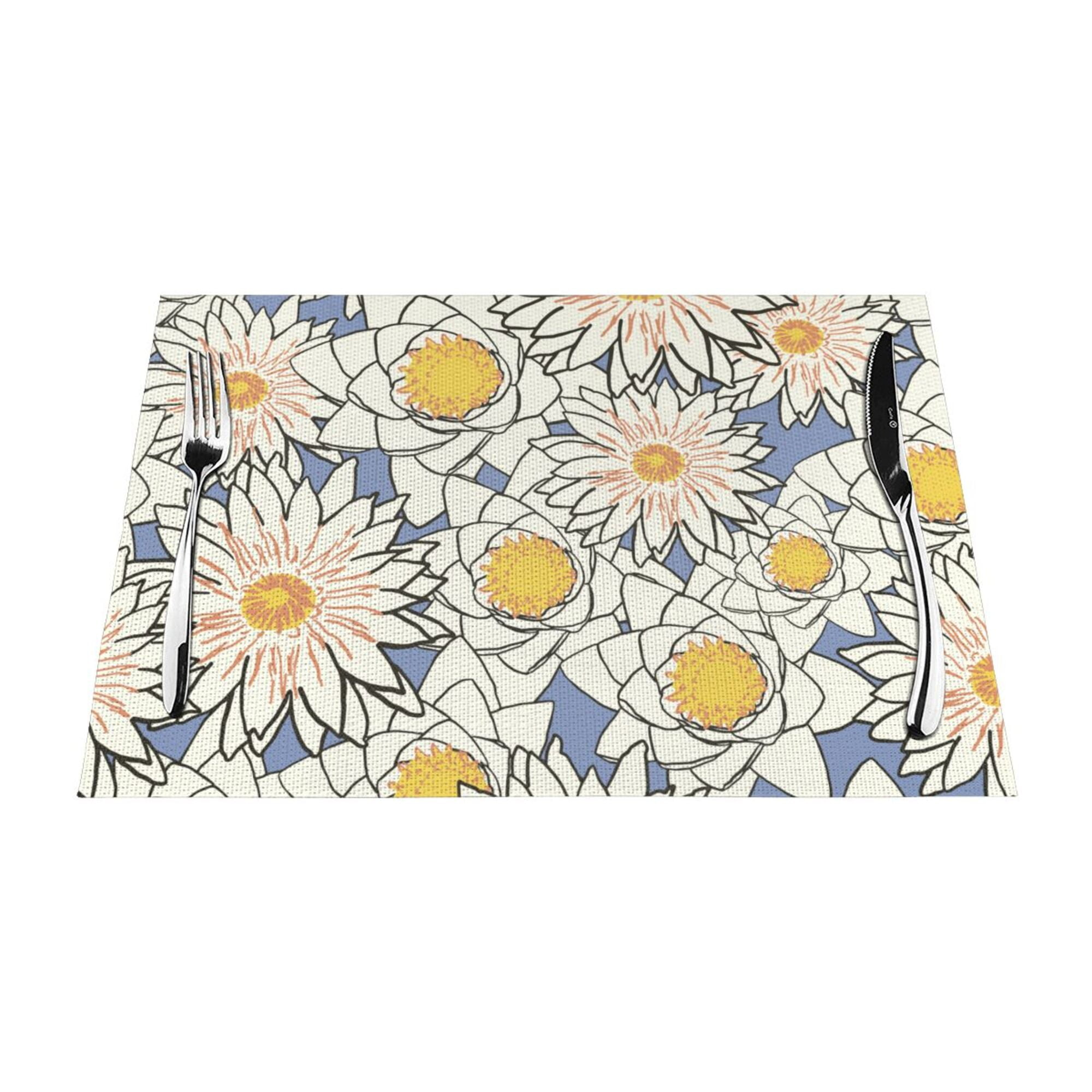 YFYANG Washable Heat-Resistant Placemats, 70% PVC/30% Polyester, Lotus ...