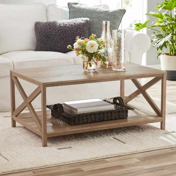 Mainstays Farmhouse Coffee Table, Rustic Weathered Oak, 39" W x 24" D x 17.6" H - Walmart.ca