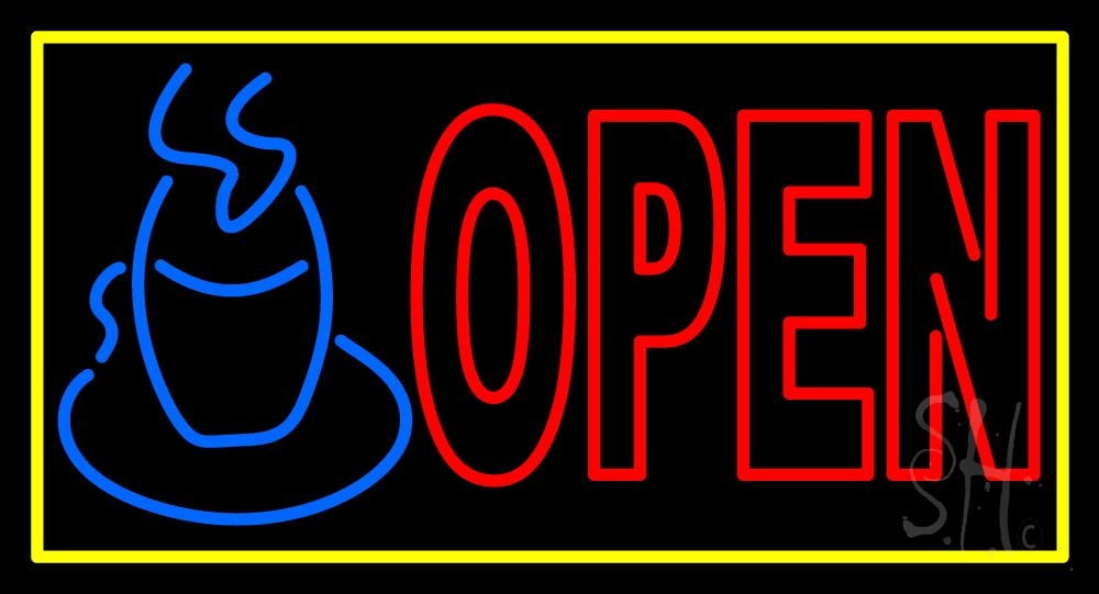 Double Stroke Tea Open LED Neon Sign 13 x 24 - inches, Clear Edge Cut ...