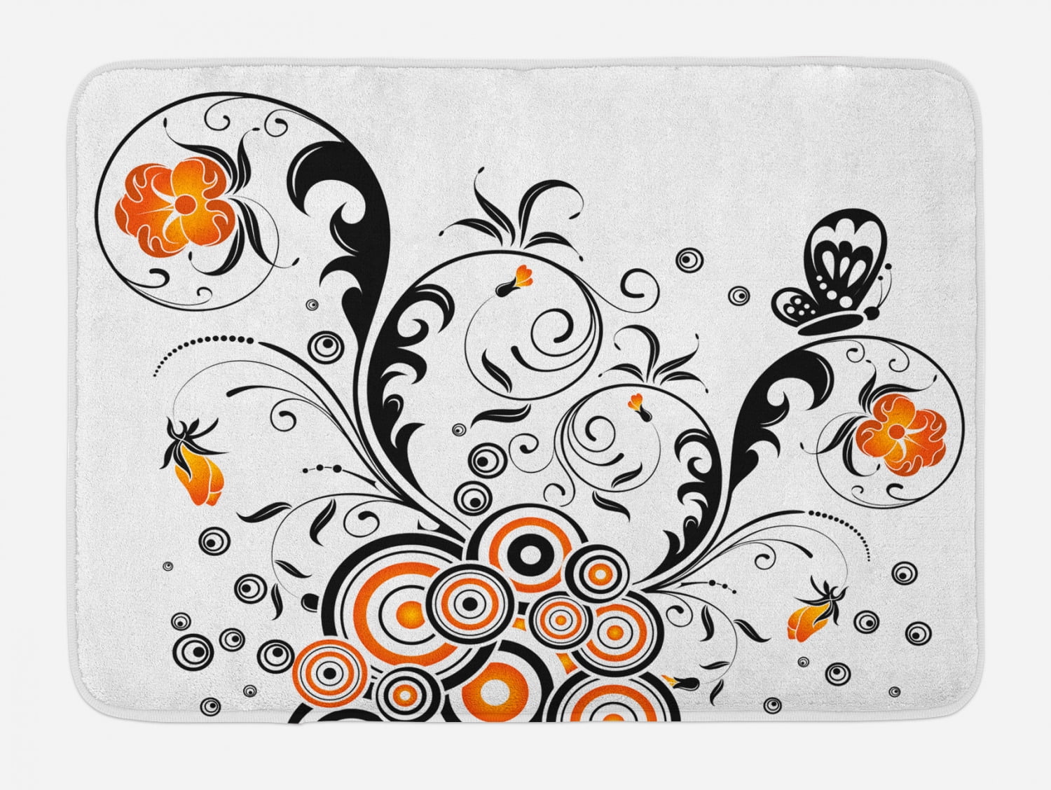 Garden Bath Mat, Floral Design Branches with Circular Petals and ...