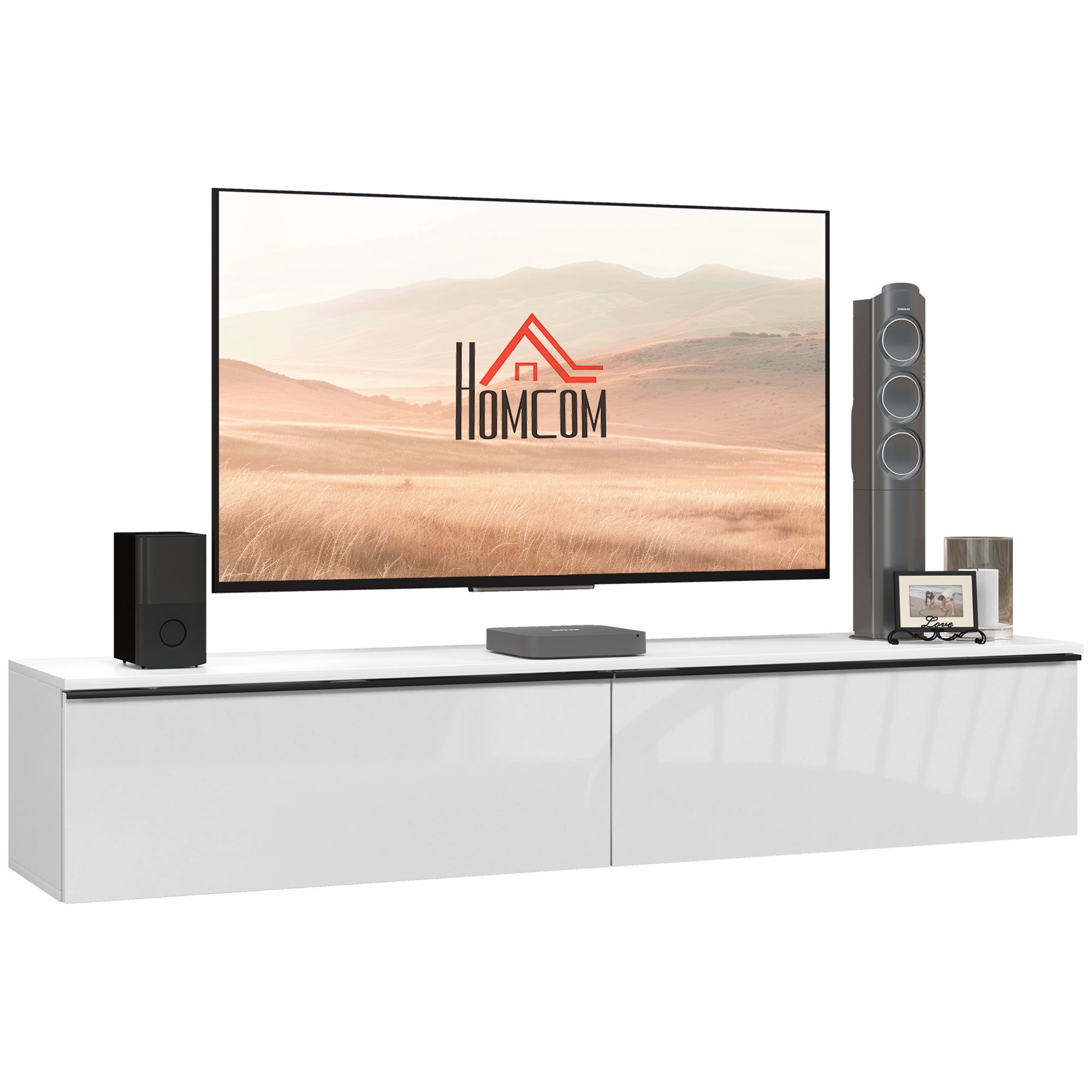 Homcom Wall Mounted Tv Stand With Storage  Floating Media Console  White 63 X 13.8 X 11.8
