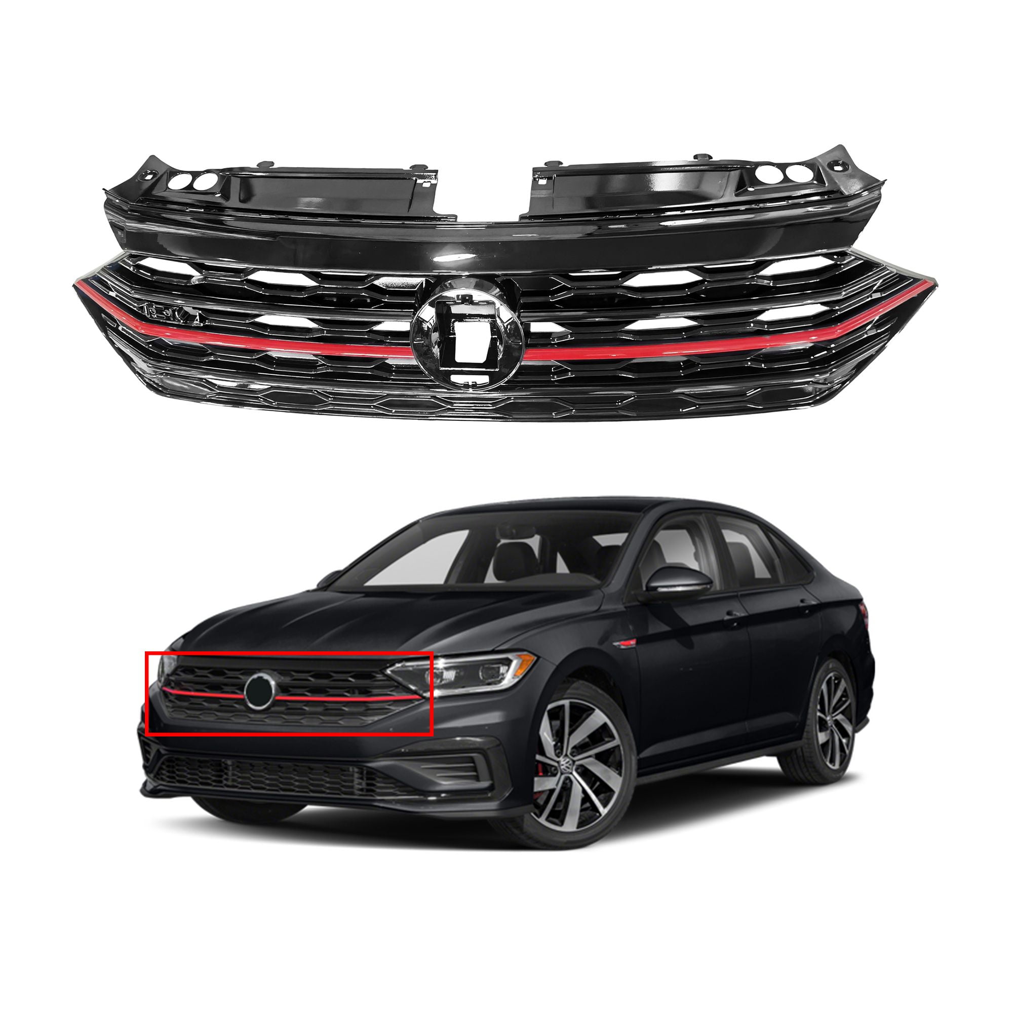 Honeycomb Grille Red Trim w/o Sensor For 2019 Volkswagen Jetta ...