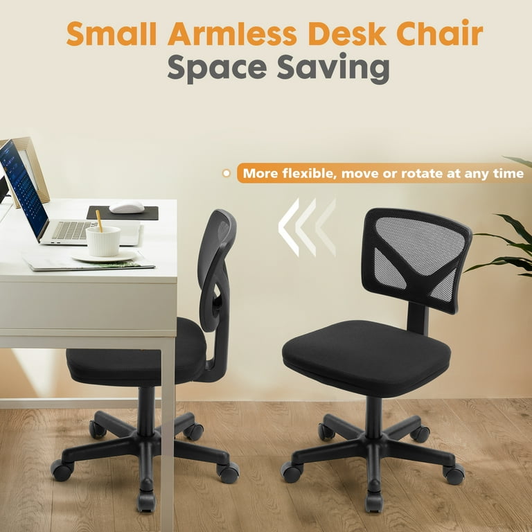 edx Home Office Desk Chair Armless Mesh Computer Chair for Small Space Swivel Adjustable Low Back for Teens Adults Black