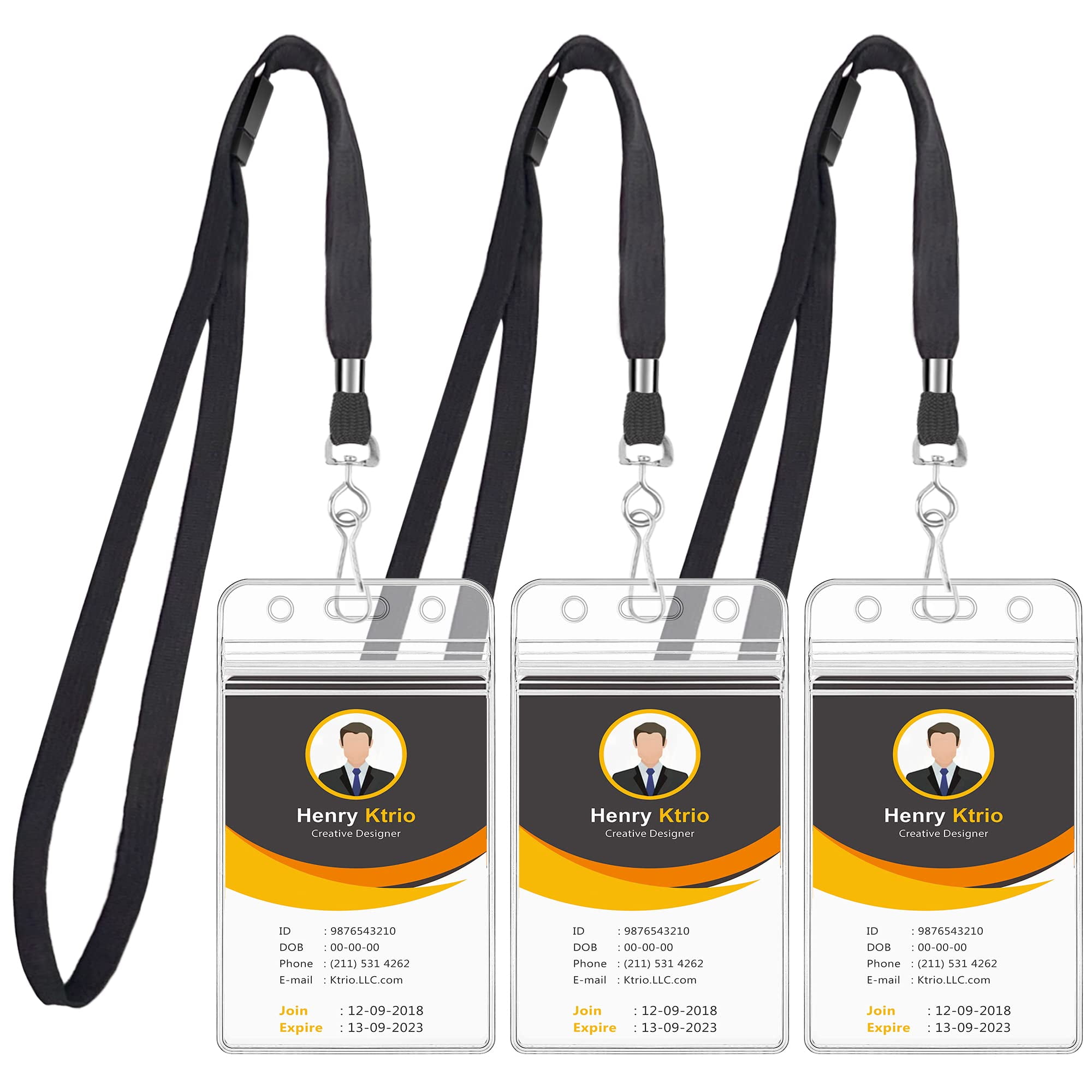 3 Pack Lanyards for ID Badges, Durable Black Lanyard with Clear ID ...
