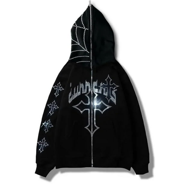 Cnstore Y2k Hoodie Full Zip Up Hoodie Over Face Women Men Skeleton