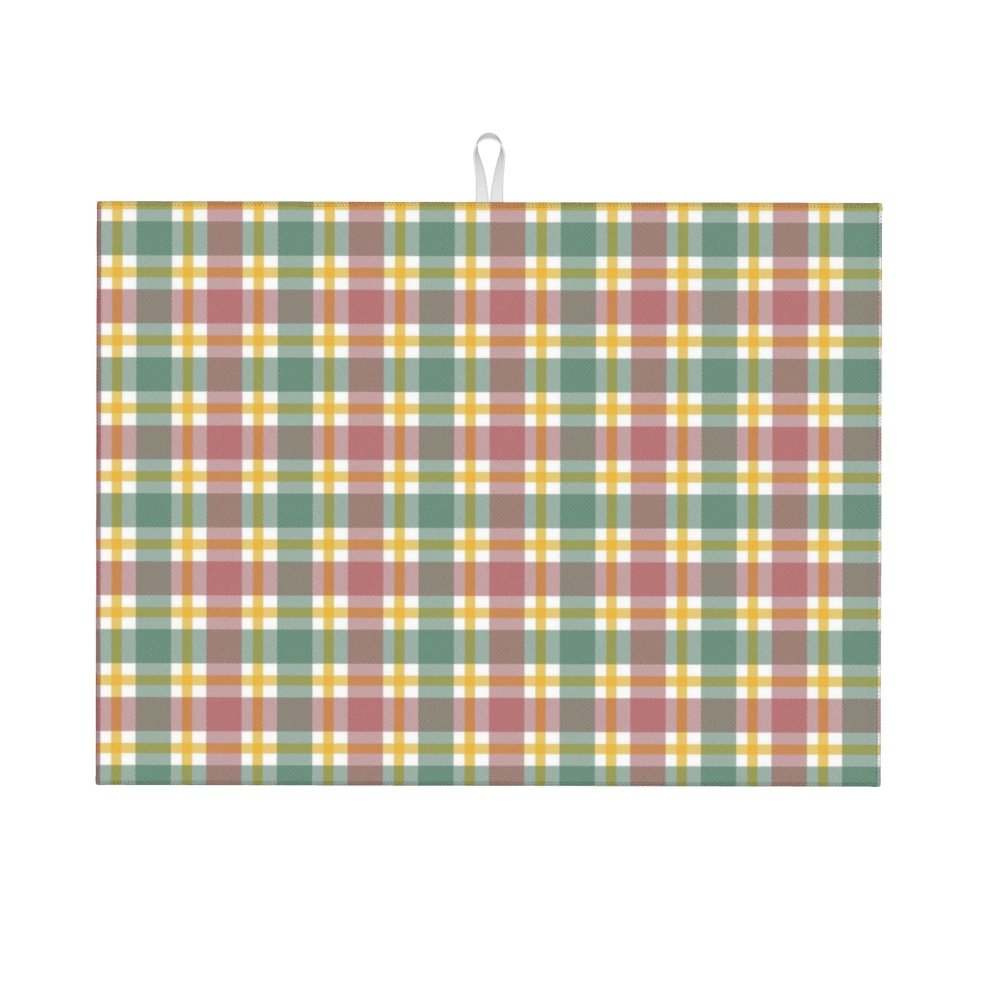 XMXY Dish Drying Mat for Kitchen Counter, Red Green Plaid Check ...