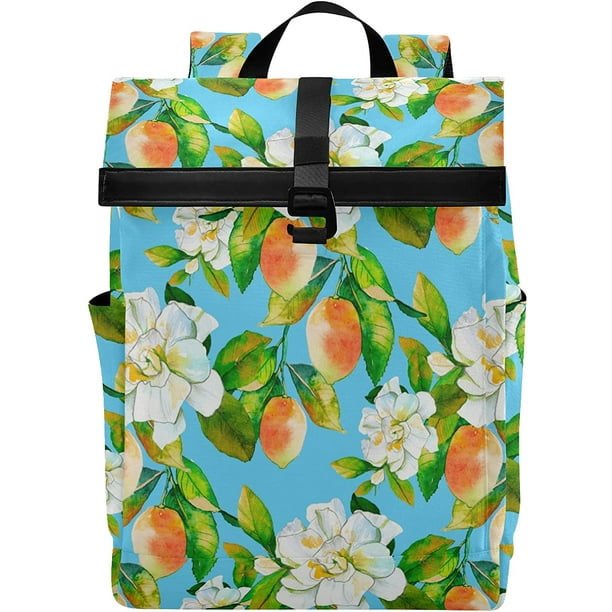 Blooming Flower Lemons Backpack Roll Top Daypack Laptop Work Travel ...