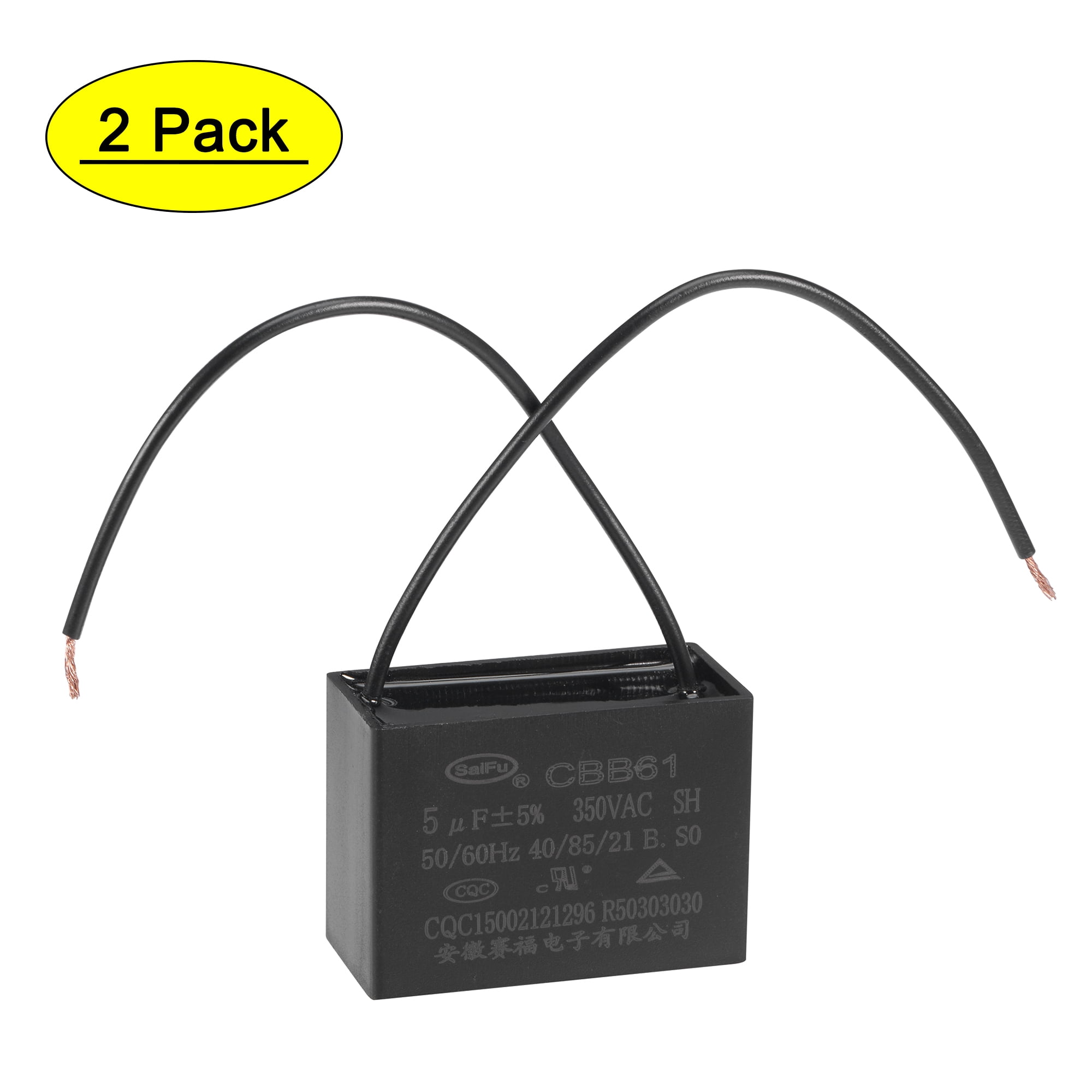 Uxcell 5uF 350V AC 2 Wires CBB61 Ceiling Fan Capacitors 2 Pack ...