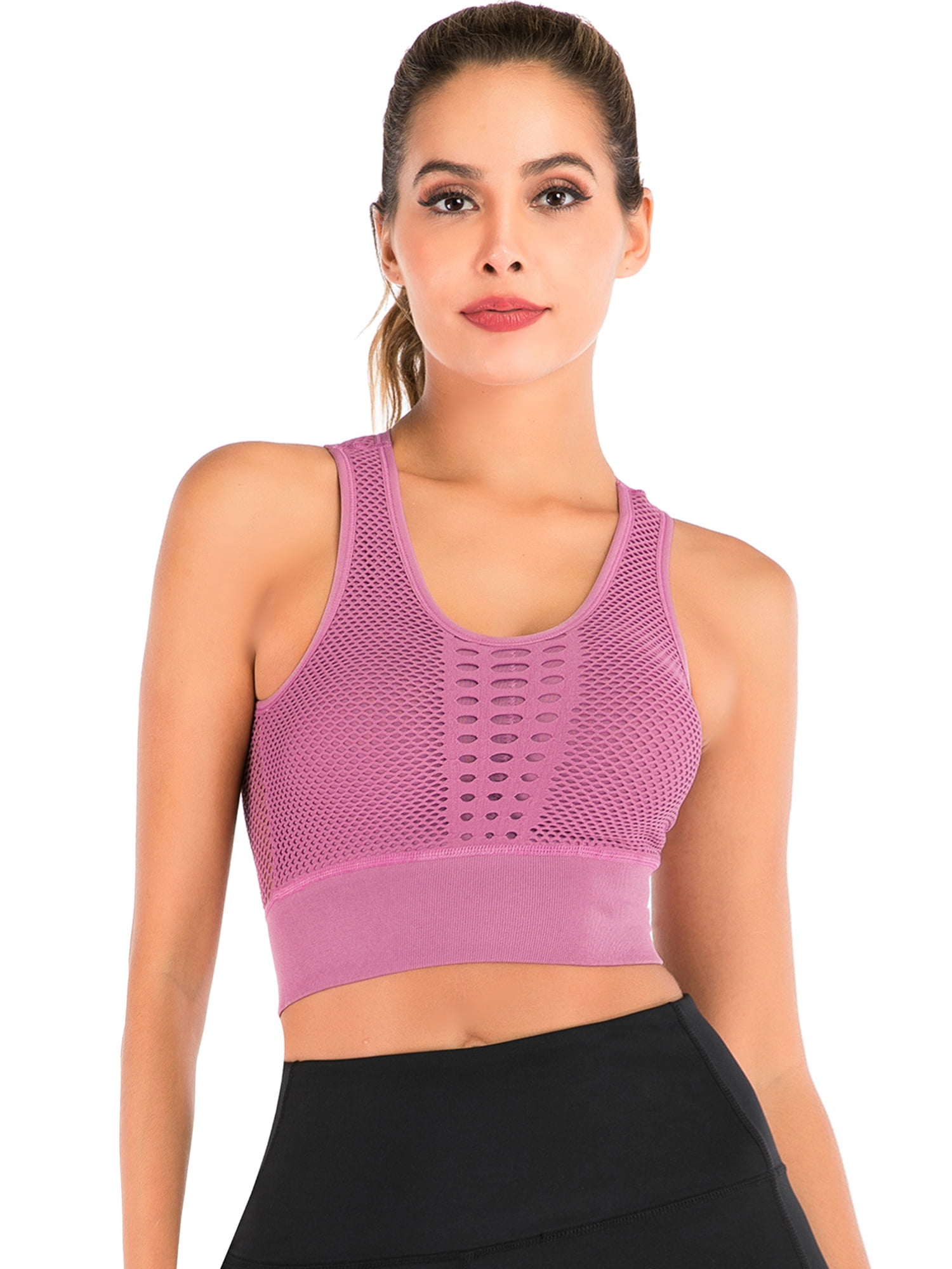 LELINTA Women's Seamless High Impact Support Sports Bra Seamless Mesh ...