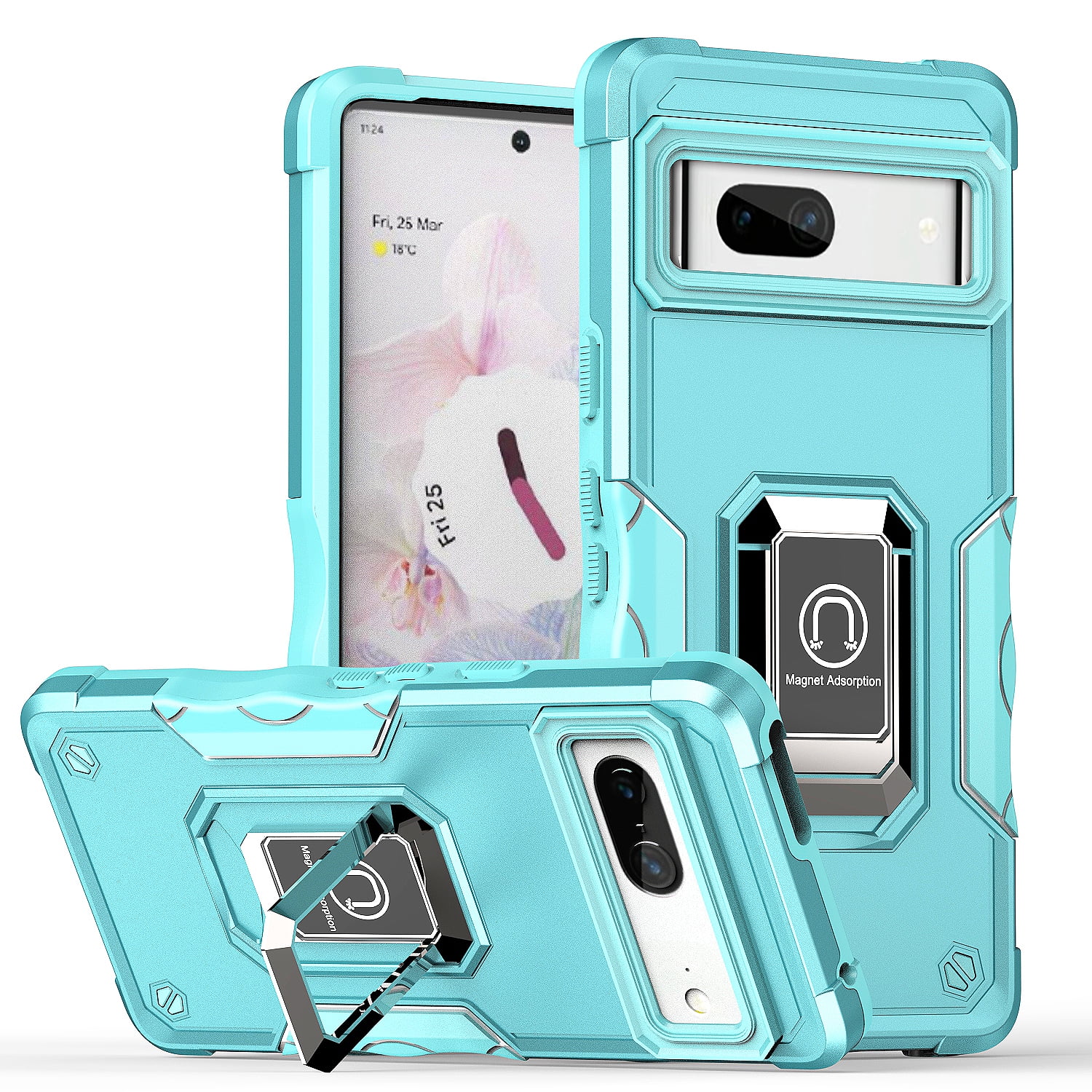 ELEHOLD Heavy Duty Case for Google Pixel 7a with Metal Ring Holder ...