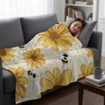 Flannel Throw Blanket for Couch Sofa Bed,Watercolor Yellow Daisy Flower ...