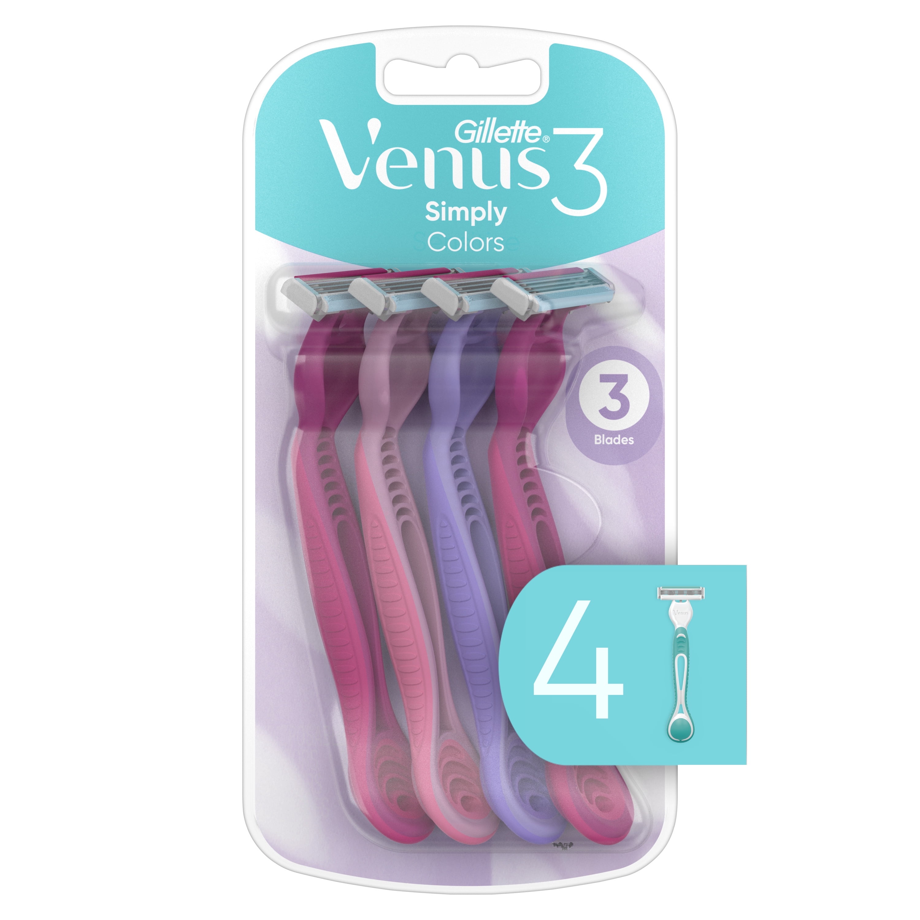 Gillette Venus Simply 3 Colors Women's Disposable Razors, 4 Count ...