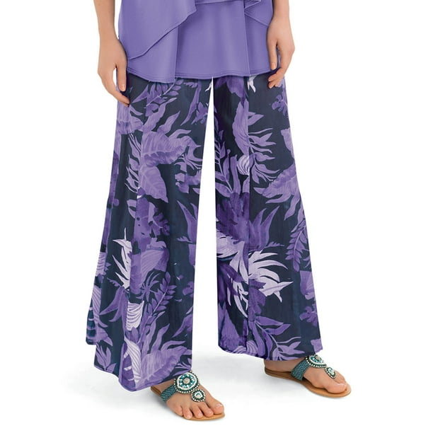 Collections Etc Womens Wide Leg All Over Boho Floral Print Palazzo