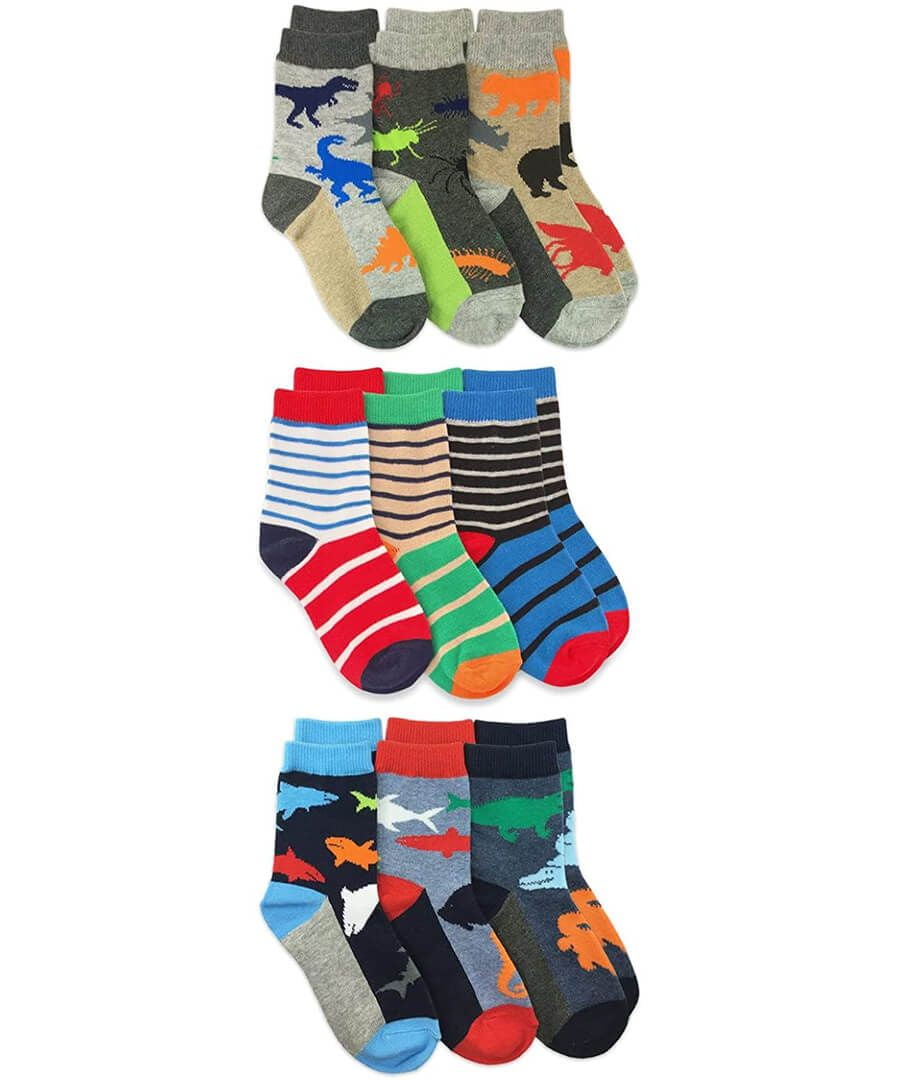 Jefferies Socks Boys Fashion Dinosaur Shark Animal Stripe Pattern Crew ...