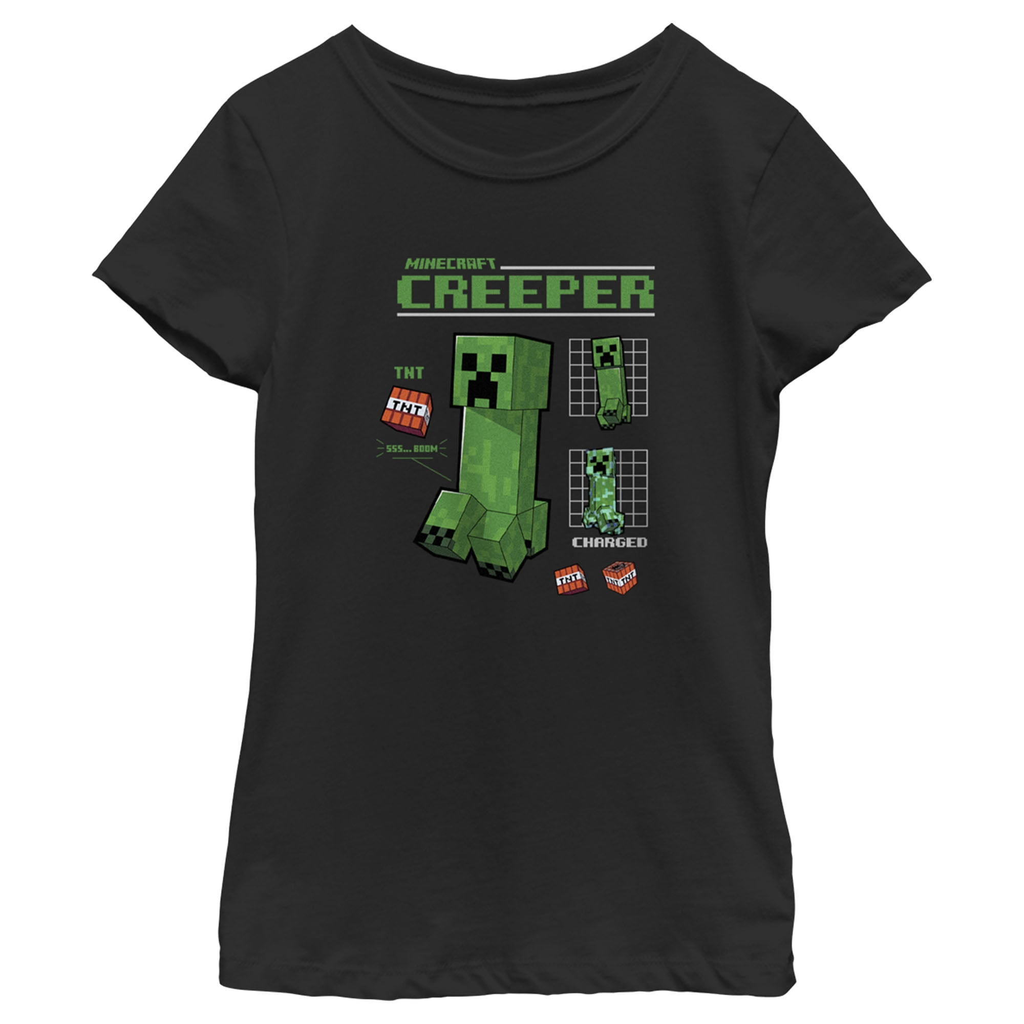 Girl's Minecraft Creeper Graph Charged Graphic Tee Black Large ...