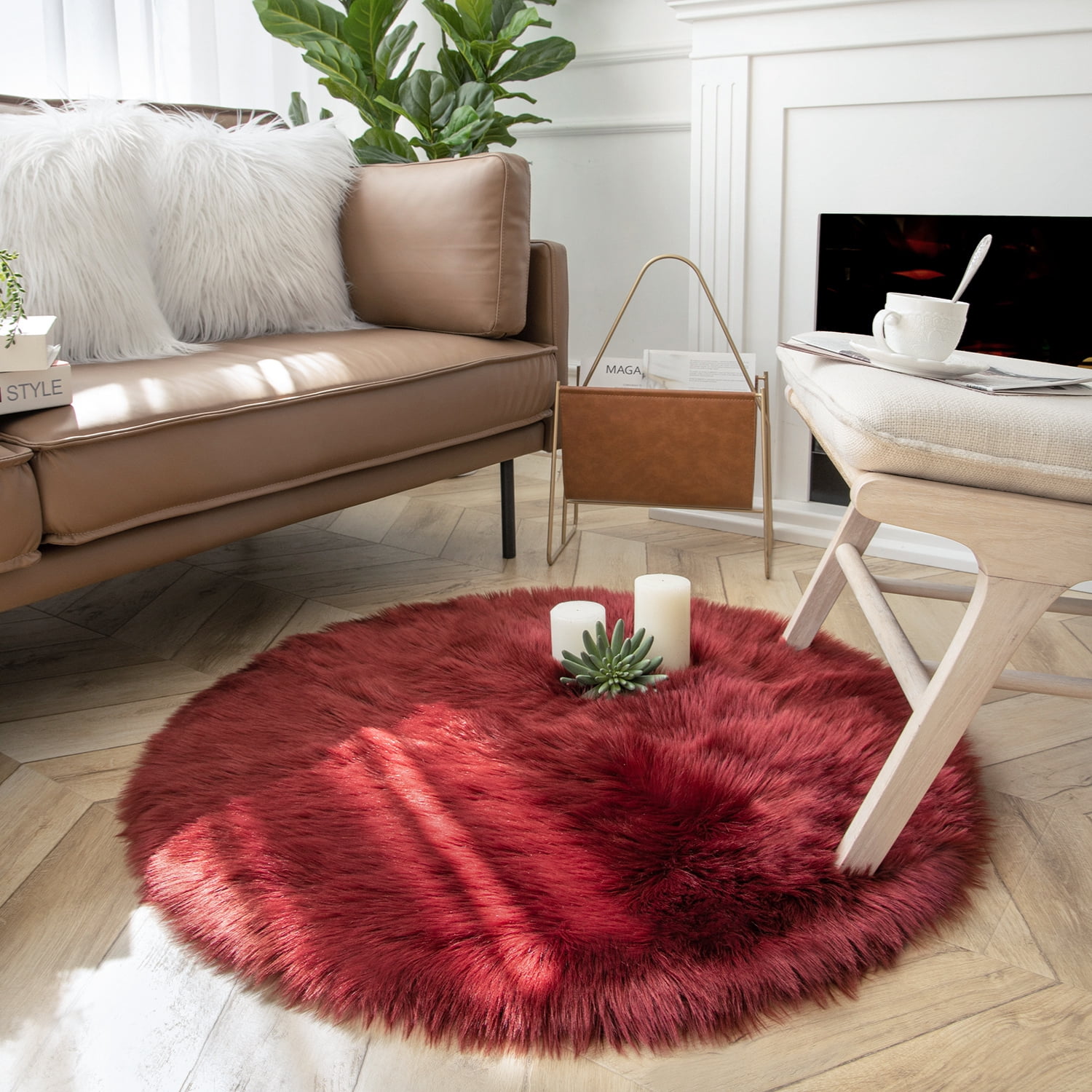 Soft Fluffy Faux Sheepskin Fur Area Rug, Home Decorative Indoor Floor ...