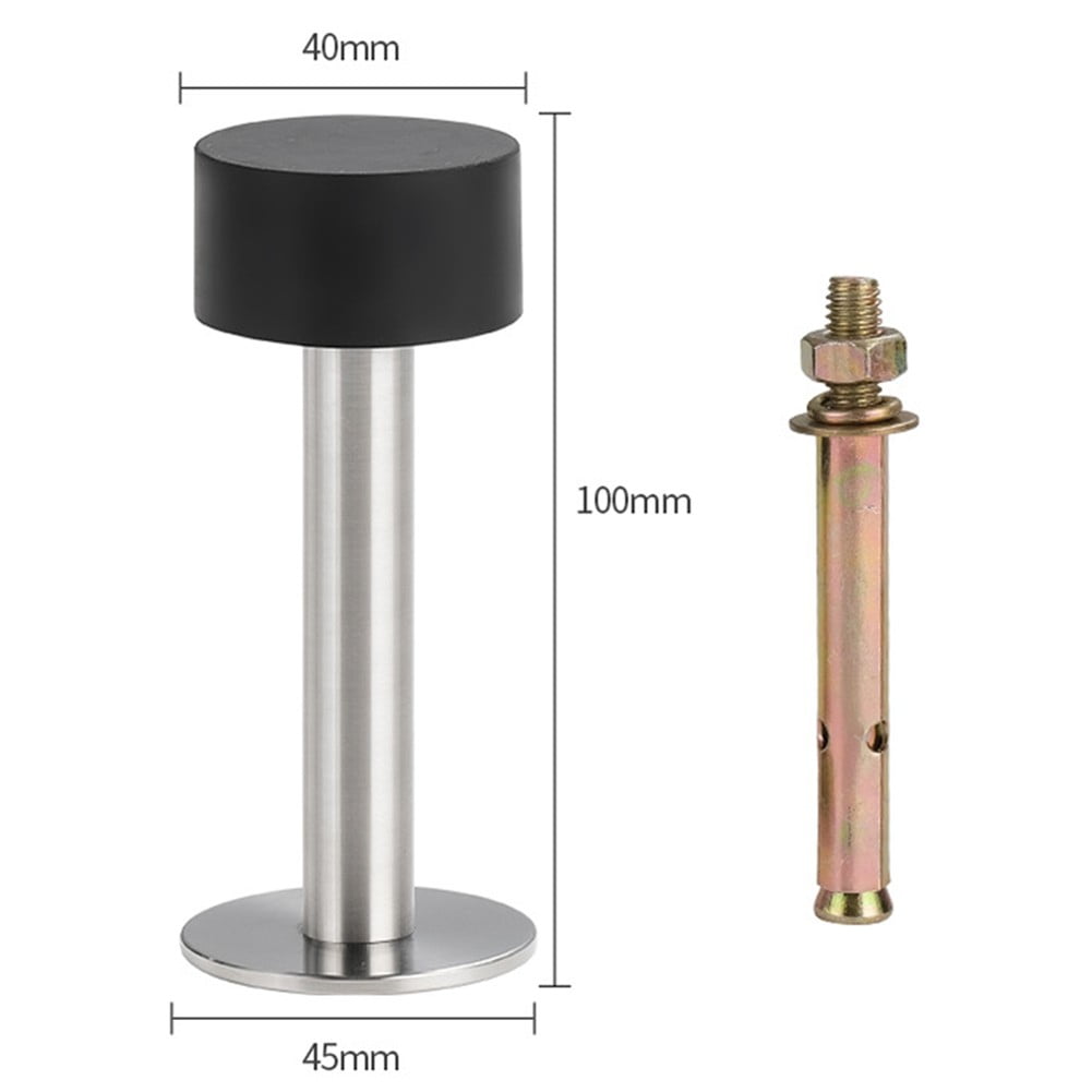 Black Punch Door Stopper Stainless Steel Stop Round Rubber Floor ...