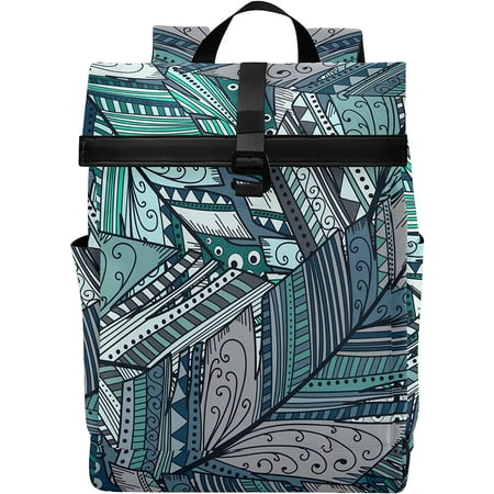 Abstract Geometric Peacock Feather Backpack Roll Top Daypack Laptop ...