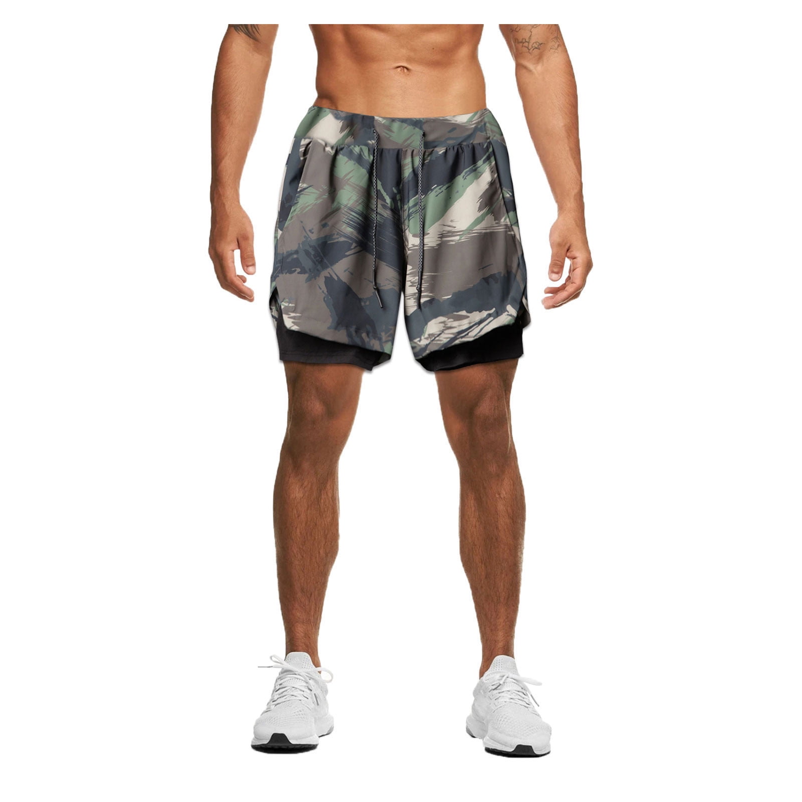 Mens 2 In 1 Running Shorts Quick Dry Athletic Shorts With Liner