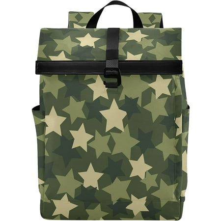 Camouflage Star Pattern Backpack Roll Top Daypack Laptop Work Travel ...