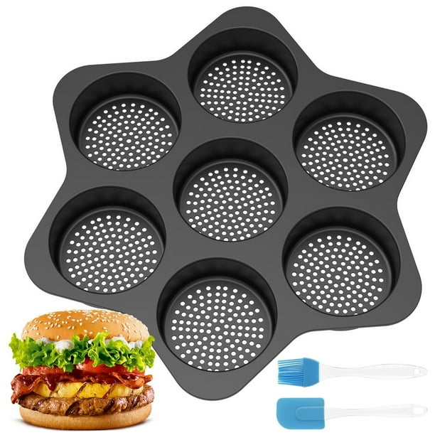 POINTERTECK 4 Inch Silicone Hamburger Bun Mold 7 Cavity Non-Stick ...