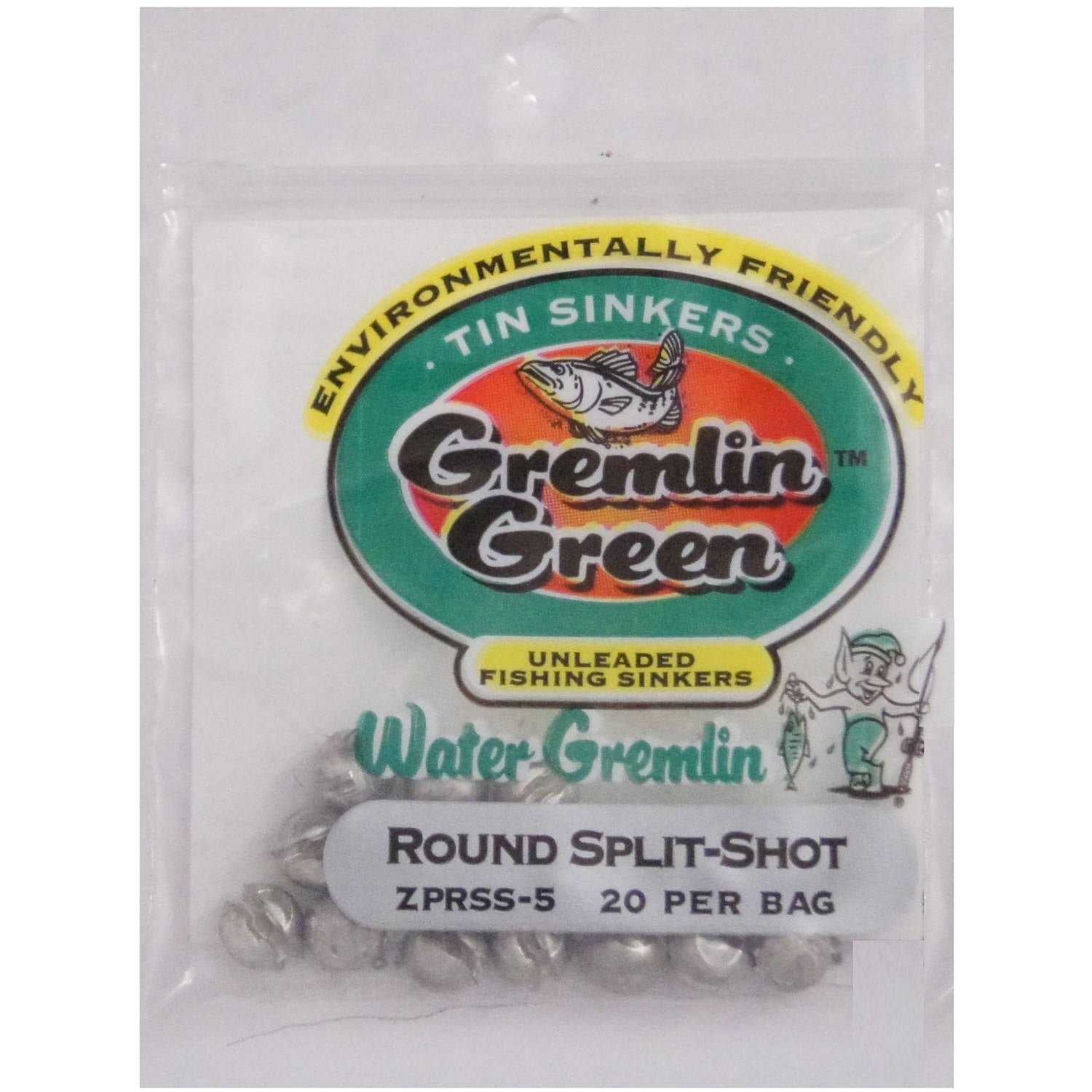 Water Gremlin's Green/Tin Round Split Shot Sinker, ZPRSS-5, 20 Pieces ...