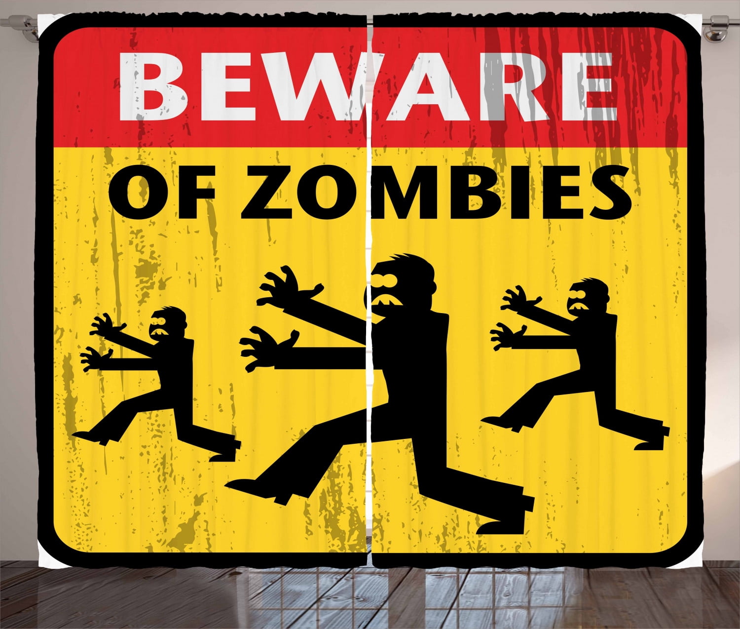 Zombie Decor Curtains 2 Panels Set, Beware of Zombies Fiction Humor ...