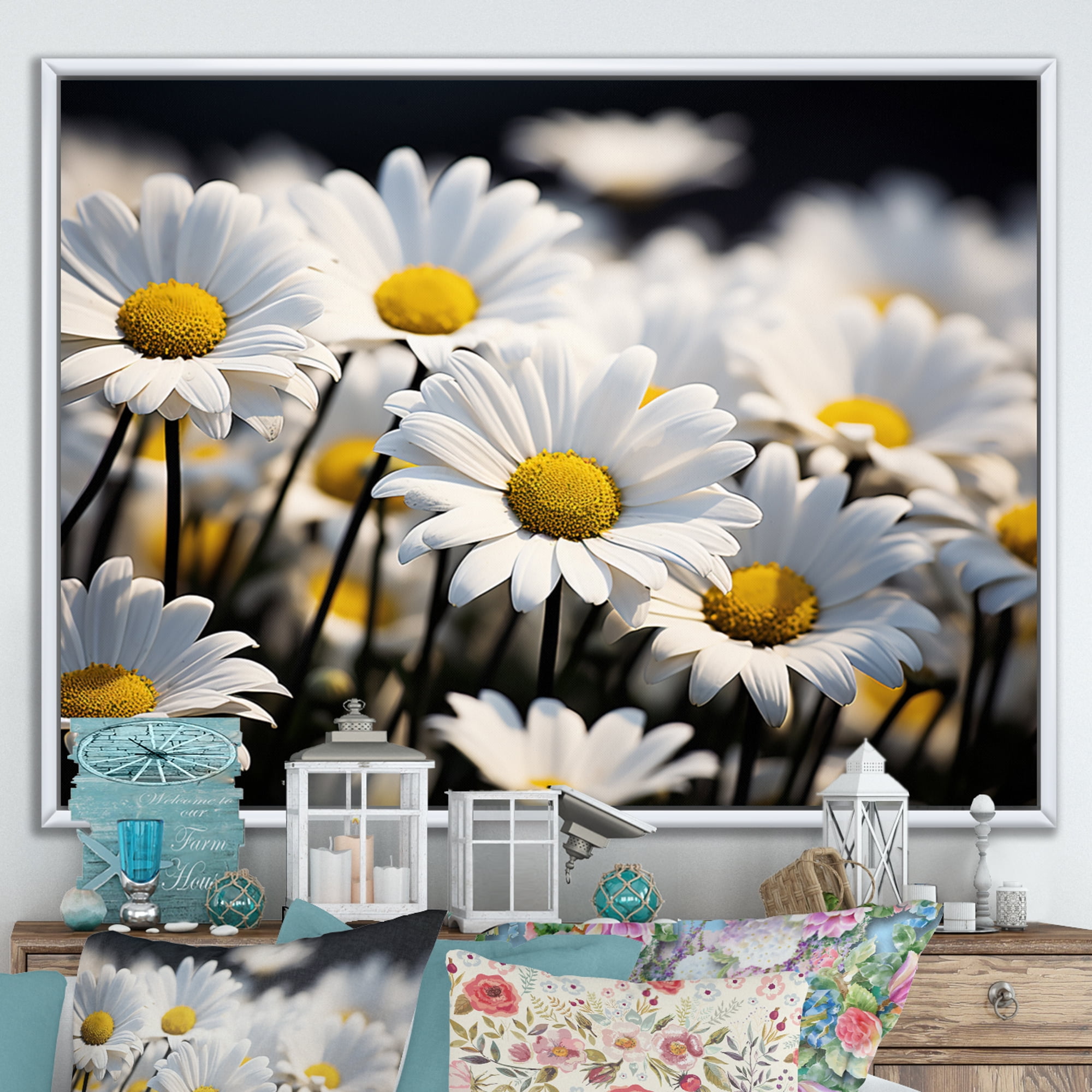 Click here for Designart Large Daisies Framed Wall Art  Daisies L... prices