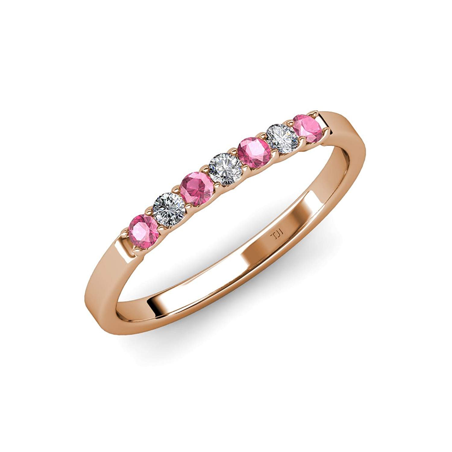 Pink Tourmaline And Diamond SI2 I1 G H 7 Stone Wedding Band 0 20 Ct Pink Tourmaline And Diamond SI2 I1 G H 7 Stone Wedding Band 0 20 Ct