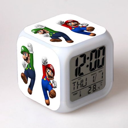 Super Mario Colorful Alarm Clock Color Changing Square Digital Alarm ...