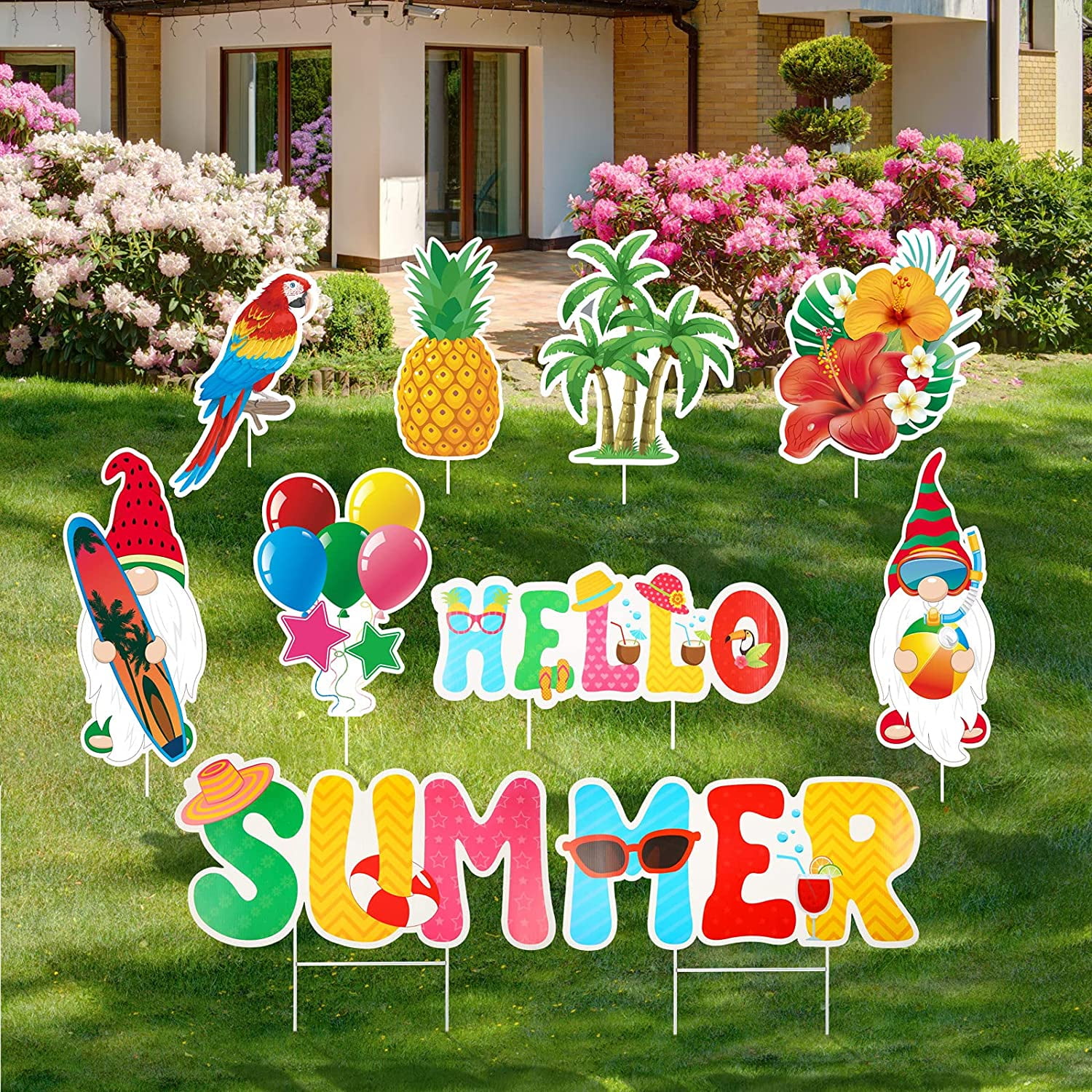 10 Pieces Summer Party Yard Sign Summer Garden Sign Gnomes Beach Sign ...