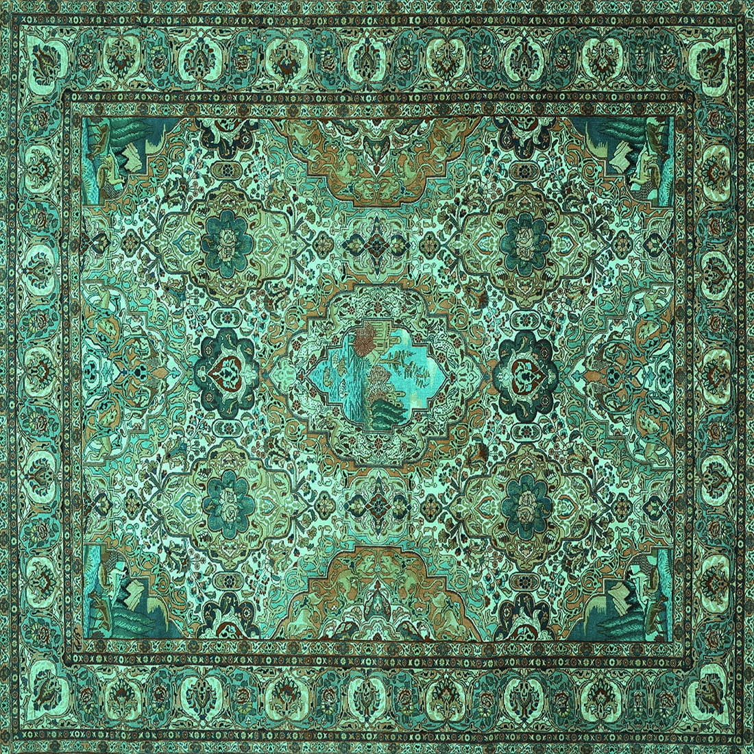 Ahgly Company Indoor Square Persian Turquoise Blue Traditional Area ...