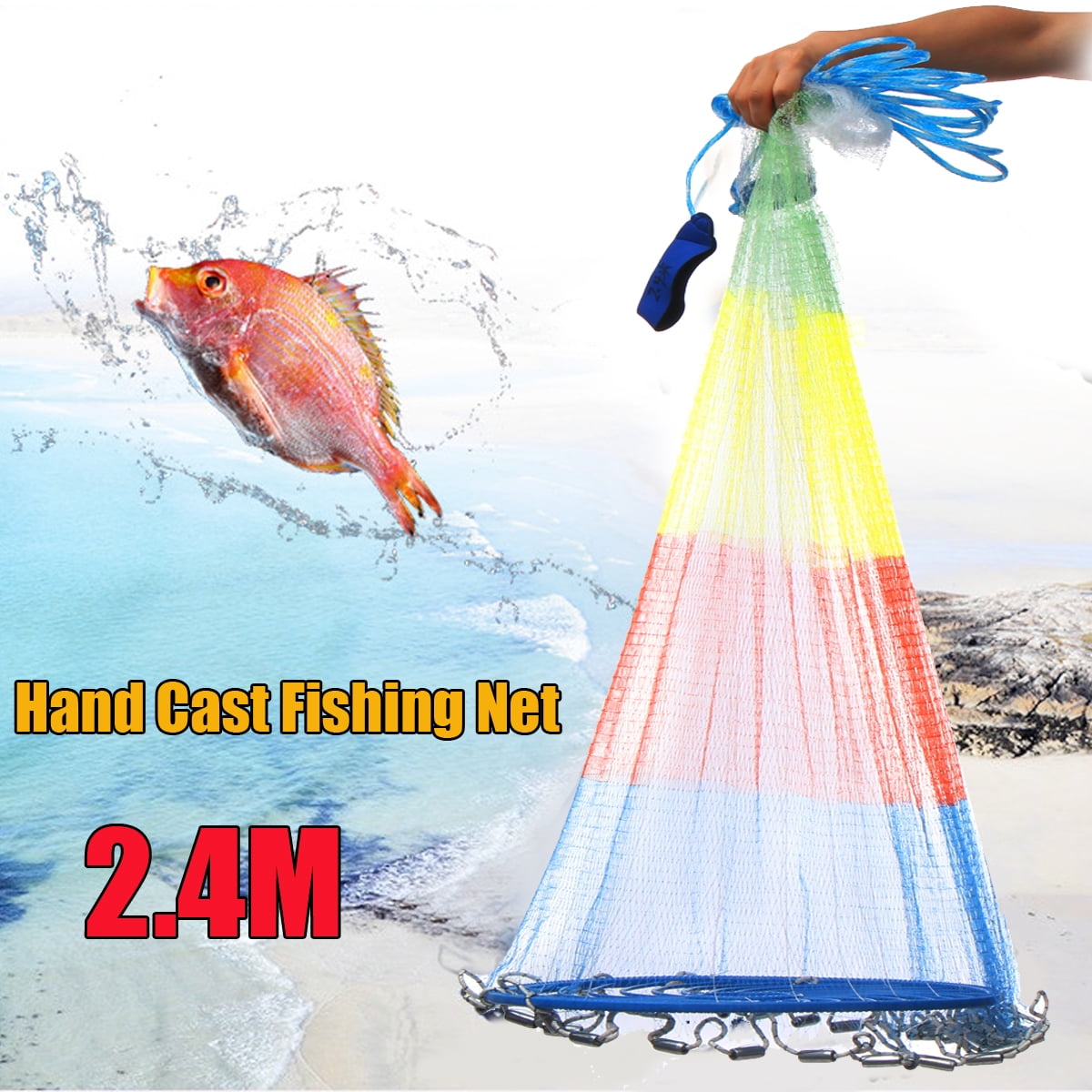 8 Inch Colorful Hand Cast Fishing Net Mesh Spin Network Bait Fish Net ...