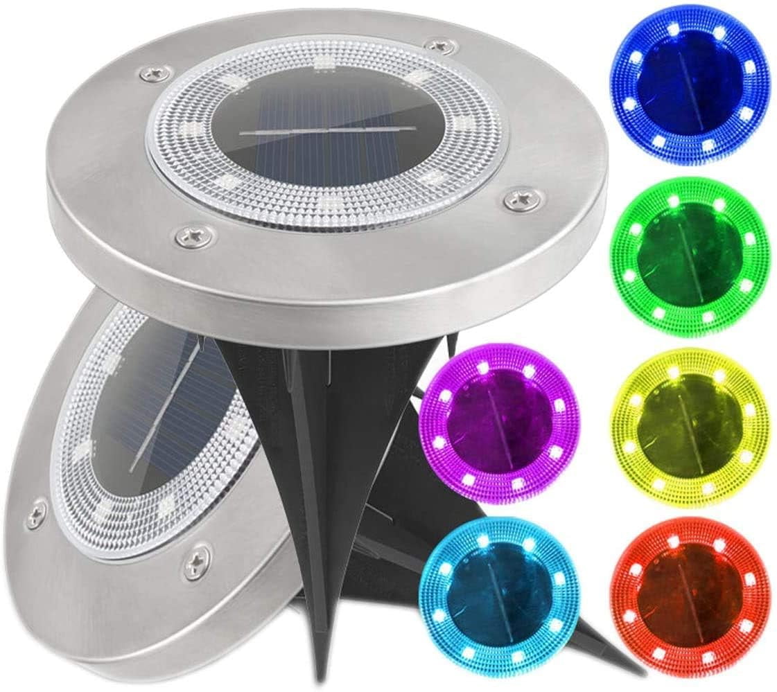 LINLIN 4Pack Solar Garden Lights, 8 LED Solar Ground Lights Disk Lights ...