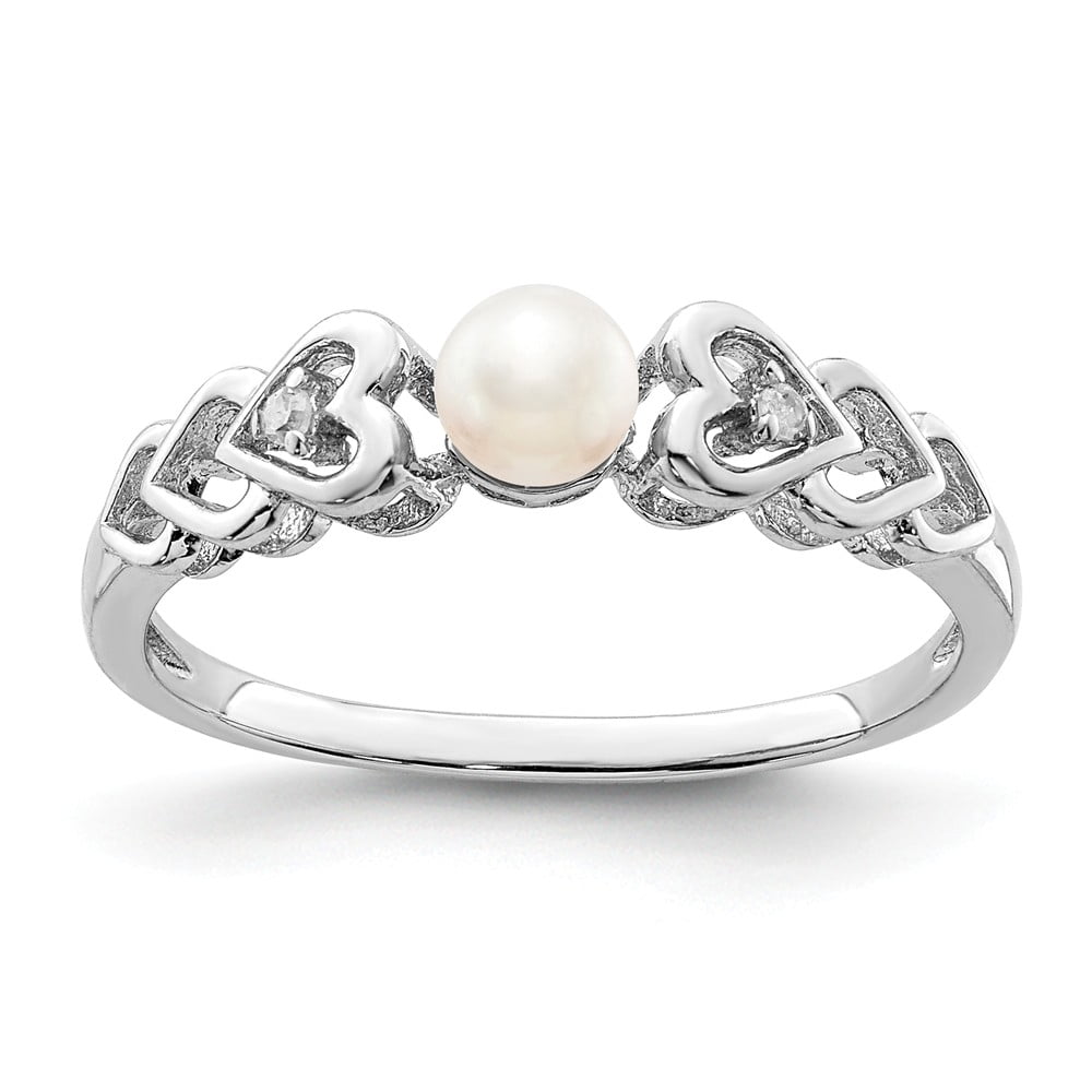 White Sterling Silver Ring Band Gemstone (06) June Pearl Freshwater ...