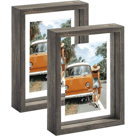 AmPm 5x7 Rustic Picture Frames Set of 2, Double Glass Side Floating ...