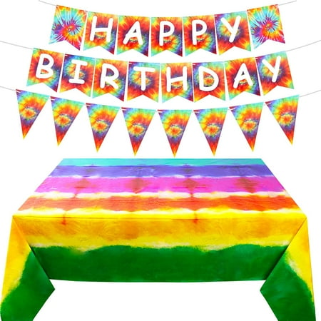 Tie Dye Theme Party Supplies Tie-dye Rainbow Tablecloth Tie Dye Happy ...