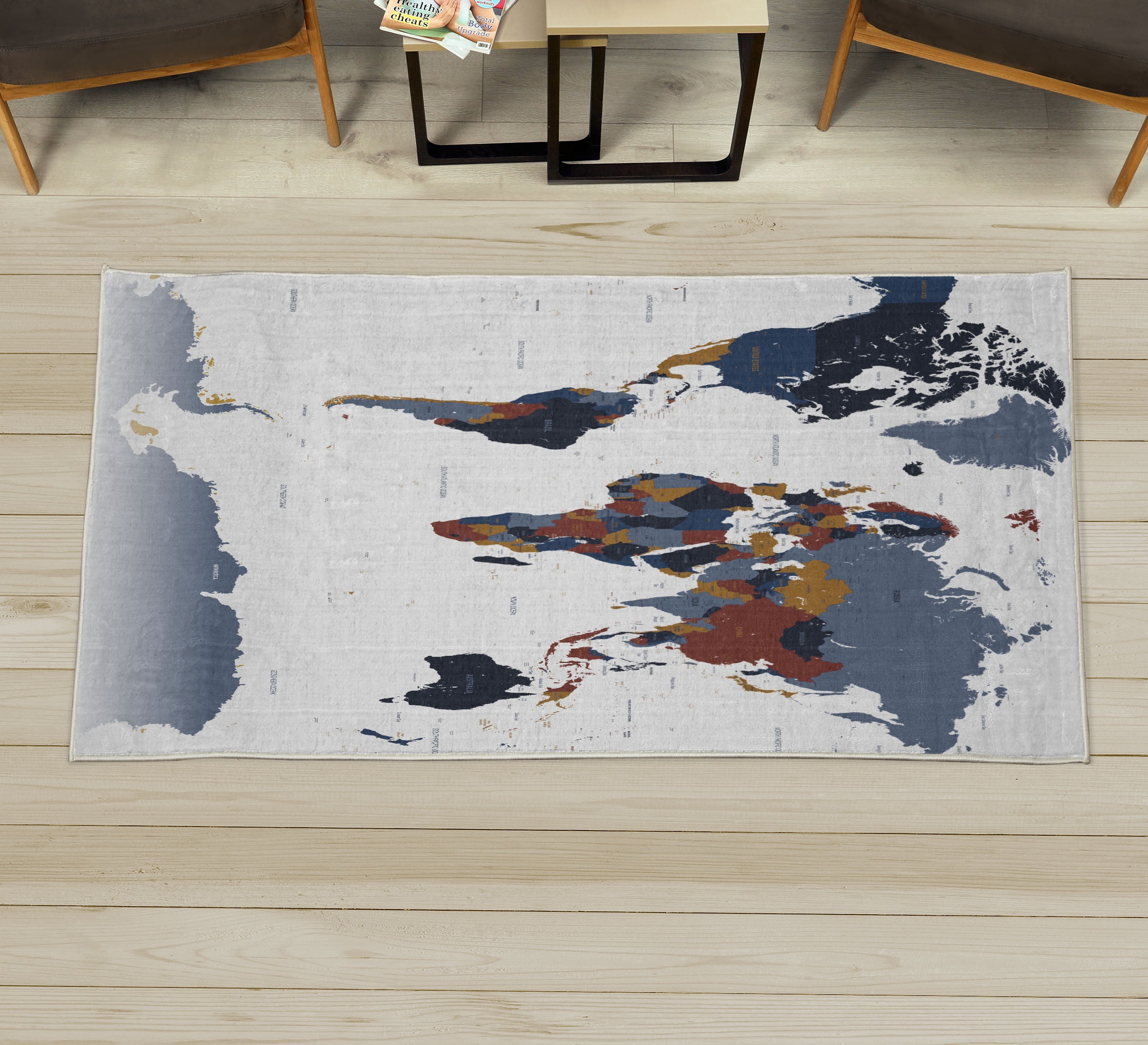 Earth Decorative Rug, Detailed World Map with All Countries Major ...