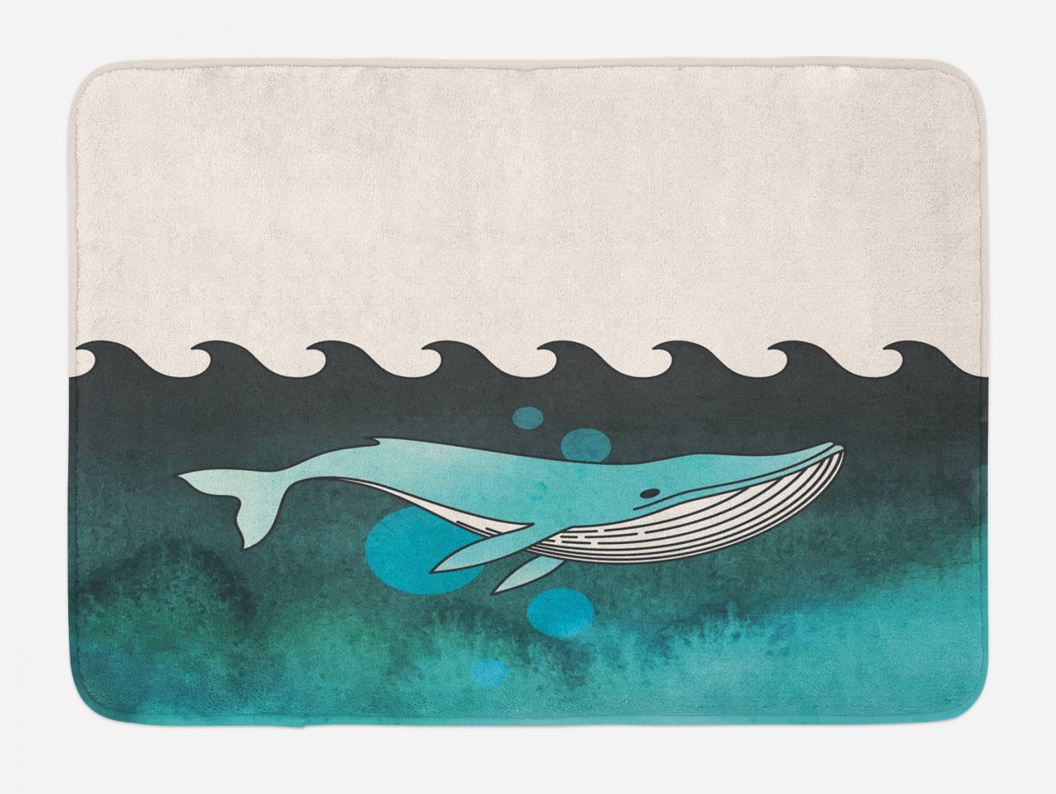 Whale Bath Mat, Huge Whale Swimming Under the Ocean Near an Palm Island ...