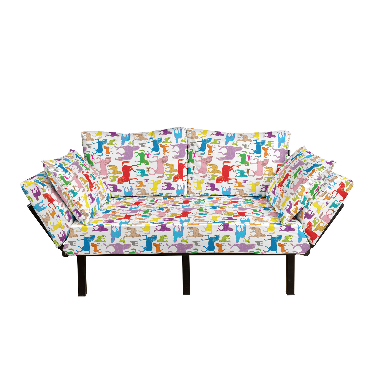 Horses Futon Couch, Colorful Abstract Horse Silhouette Stallion Pattern ...