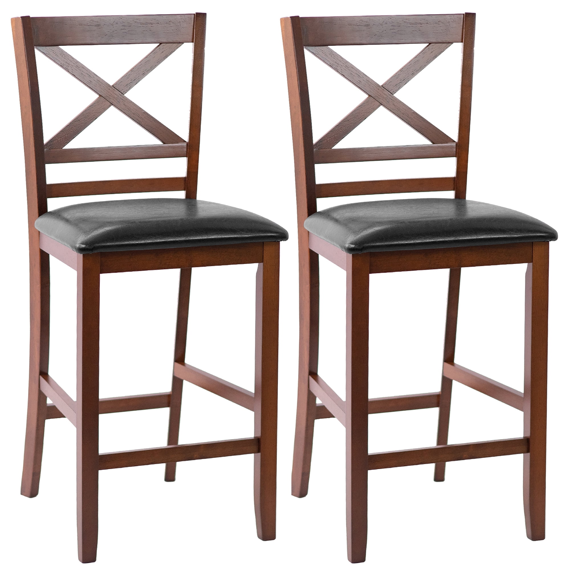 Costway Set of 2 Bar Stools 25'' Counter Height Chairs w/ PU Leather ...