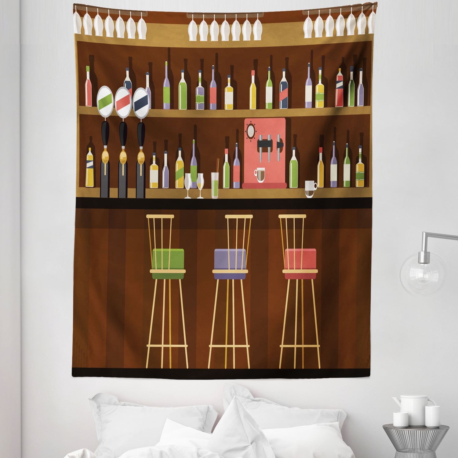 Bar Tapestry, Nightclub Pub Scene Tavern Venue with Alcohol Bottles ...