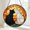 Black Gray Cat Pair Stained Glass Style Window Hanging, Decorative ...