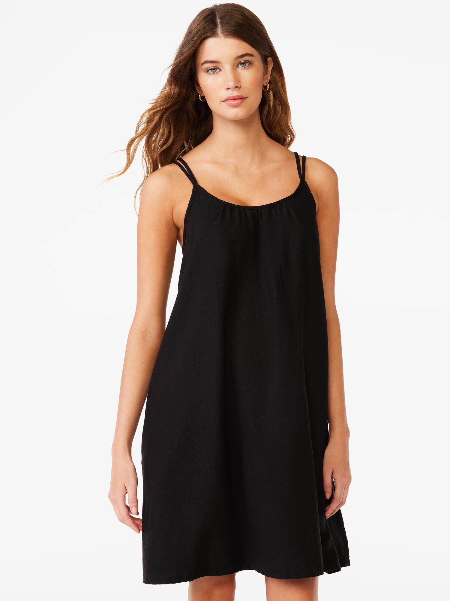 Free Assembly Women's Sleeveless Cross Back Mini Swing Dress, Sizes XS ...