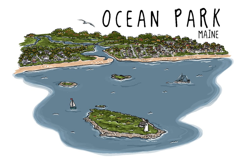 Ocean Park, Maine, Line Drawing (36x54 Giclee Gallery Art Print, Vivid ...