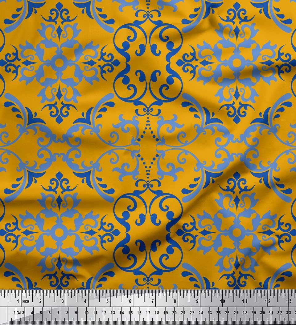 Soimoi Gold Viscose Chiffon Fabric Vector Design Damask Print Fabric by ...
