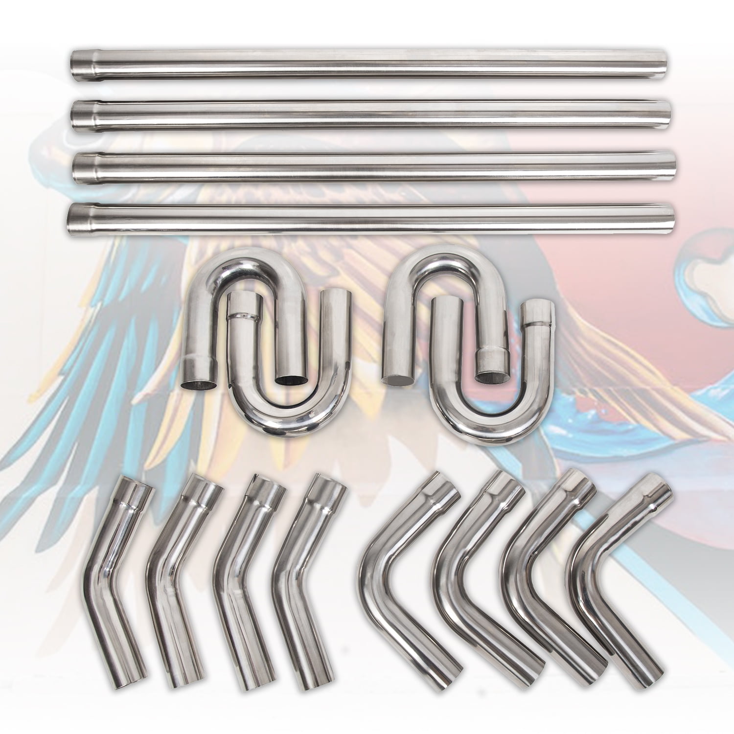 Kojem 16PCS 2.5" Custom Mandrel Exhaust Pipe Straight&Bend Kit T304 ...