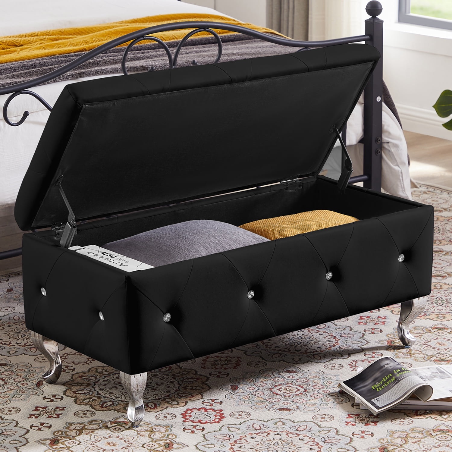 UWR-Nite Storage Ottoman Bench, PU Upholstered Ottoman Flip Top ...